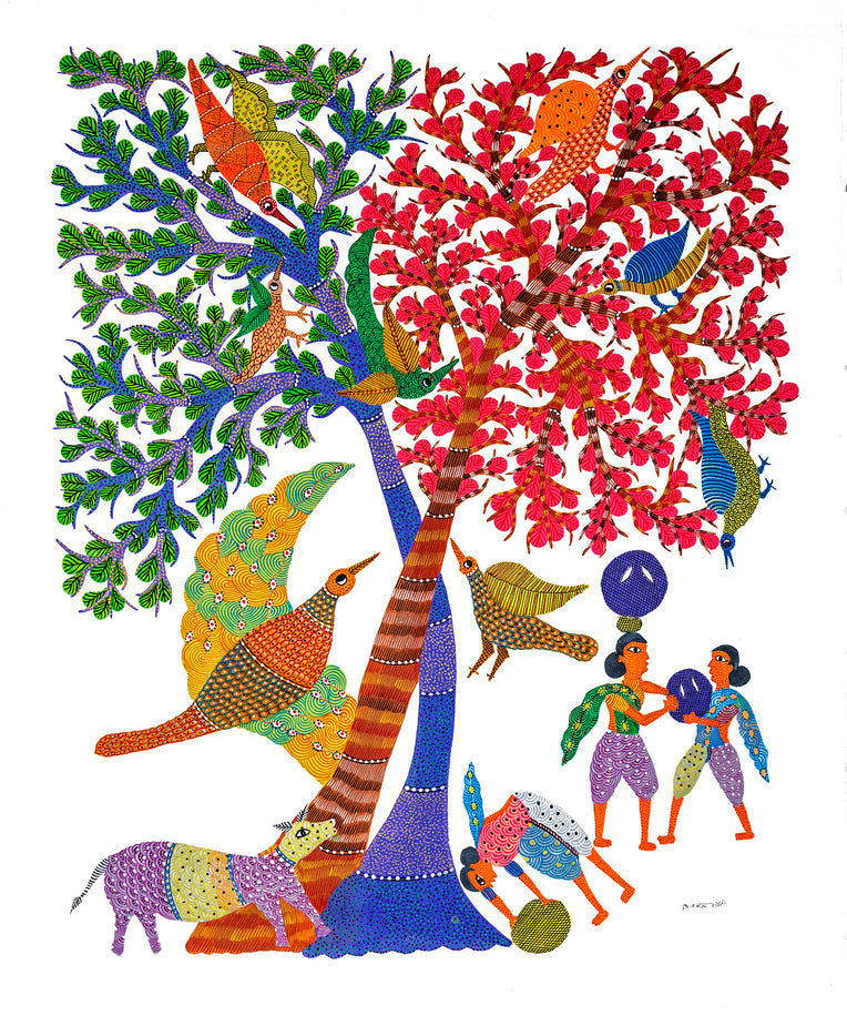 Tribal Tree Drawing Original Hand Made Gond Painting Illustarting